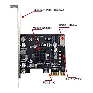 ChenYang USB 3.0 20Pin ＆ USB 3.1 Gen 1 Type-E Front Panel Socket to PCI-E 1X PCI Express Expansion Card Adapter