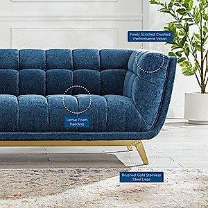 Modway Bestow Tufted Crushed Performance Velvet Sofa in Navy