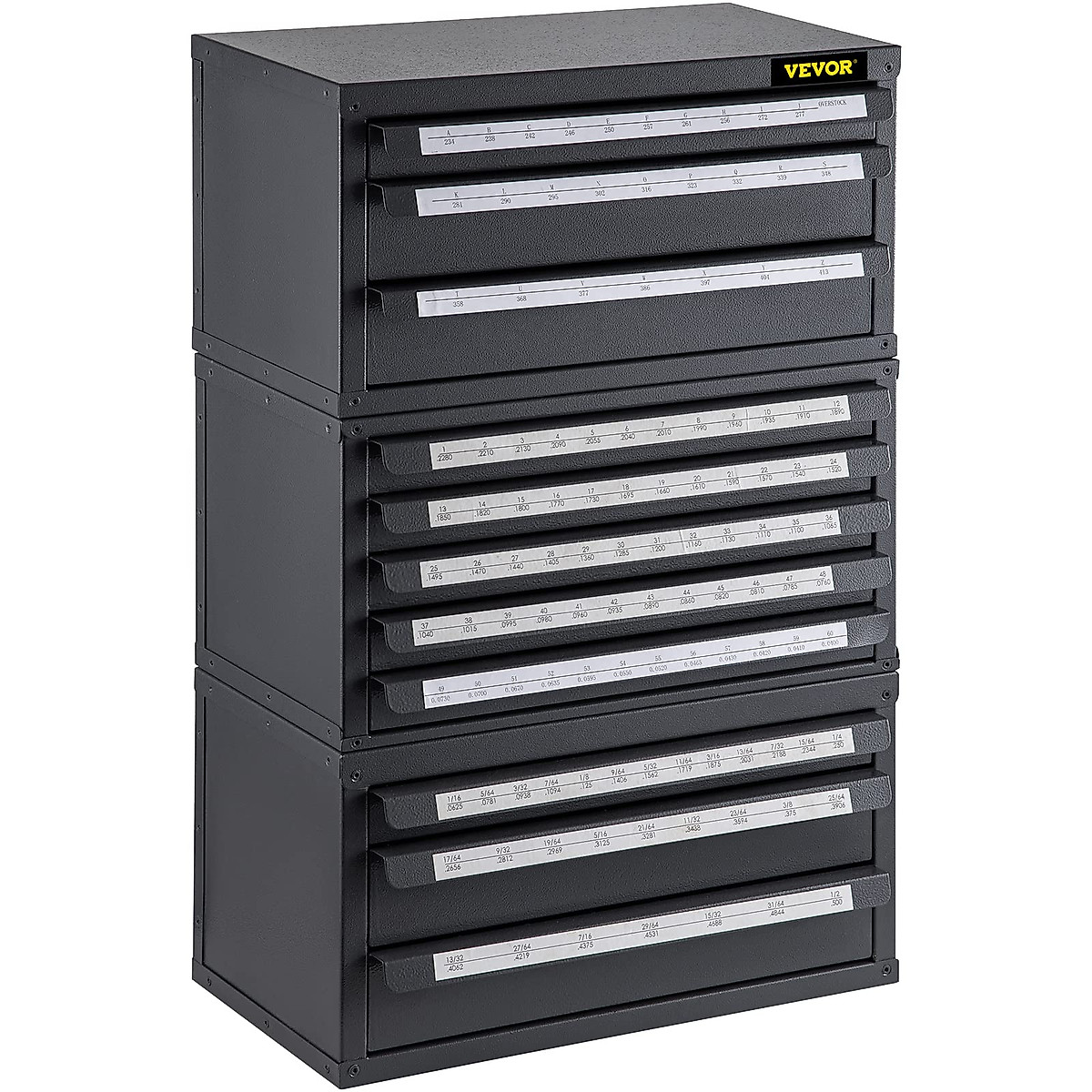 VEVOR Drill Bit Dispenser Cabinet Set, Three-Drawer for 1/16" to 1/2" & Letter Sizes A to Z, Five-Drawer Drill Bit Organizer for Wire Gauge Sizes #1 to #60, 3 Pieces