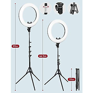 18" LED Ring Light with 72" Adjustable Stand, 4800LM 3000K-6500K 432pcs SMD LED CRI 90+ Dimmable Ring Light Kit for Camera, YouTube, Makeup, Portrait Shooting