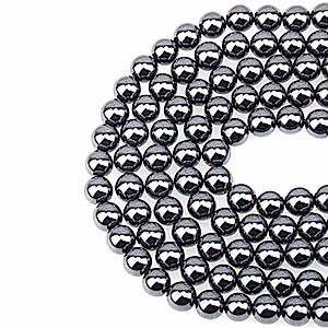 LPBeads 100PCS 8mm Natural Hematite Beads Gemstone Round Loose Beads for Jewelry Making with Crystal Stretch Cord