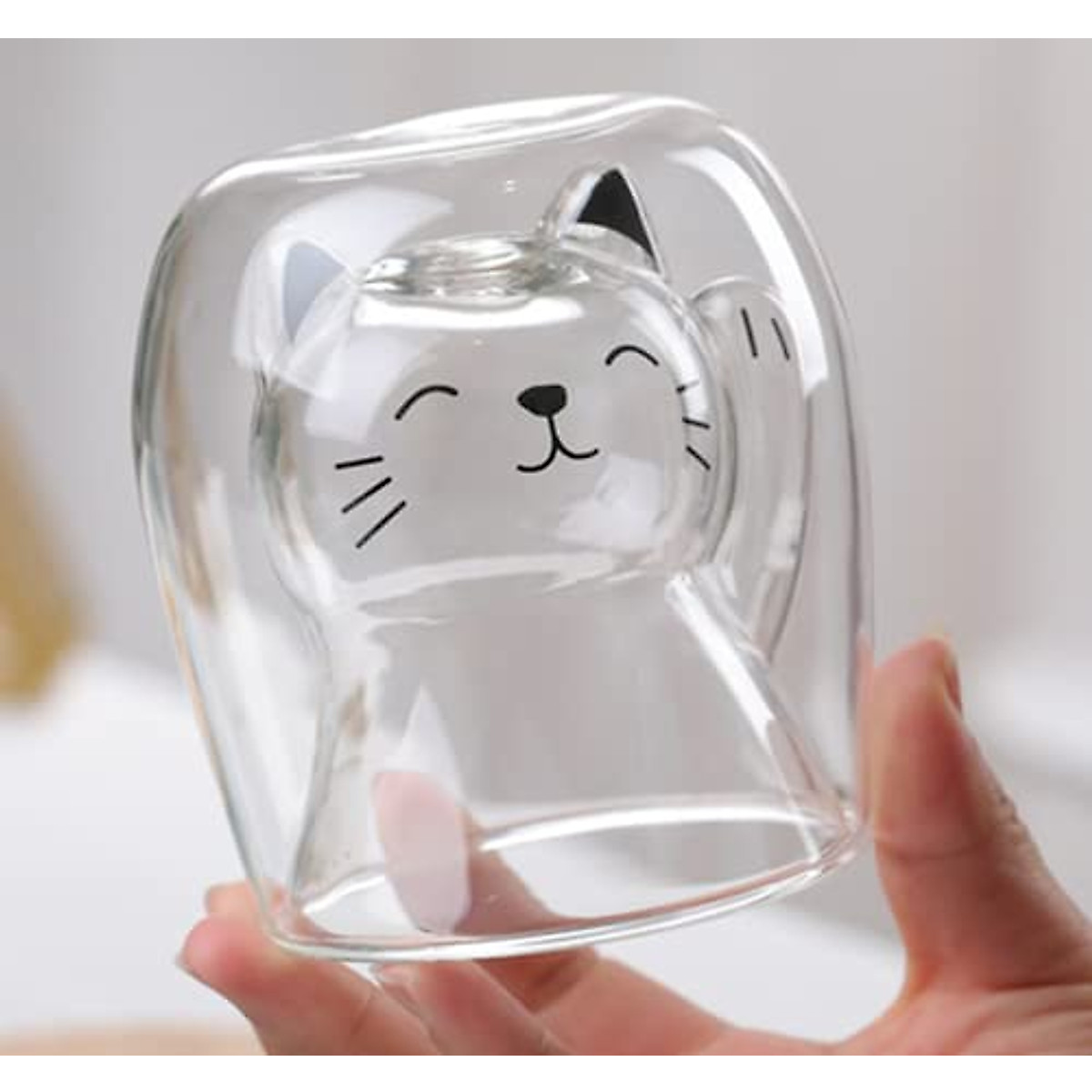 ANSQU Cute Mug Cat Tea Double Wall Glass Coffee Mugs, Espresso Shot Glass, Milk Mug (200 ml/6.8 oz), Personal Birthday Gifts and Holiday Gifts