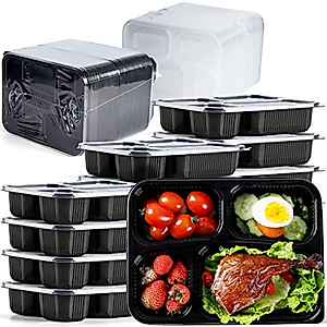YANGRUI To Go Containers, 50 Pack (50 Trays + 50 Lids) 34oz BPA Free Reusable Bento Box Clean Film Package Machine Washable Meal Prep Container