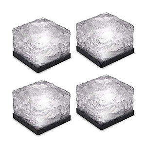 WONFAST 4 Pack Solar Path Ice Cube Lights Outdoor, Waterproof Glass LED Glass Clear Brick in-Groud Buried Festive Light Night Lamp for Garden Courtyard Pathway Patio Pool Pond Decoration(White)