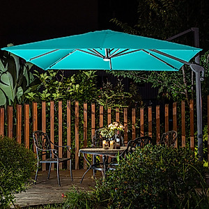 Sunnyglade 10x10ft Solar Powered LED Cantilever Patio Umbrella Square Deluxe Offset Umbrella 360°Rotation & Integrated Tilting System & LED lights for Market Garden Deck Pool Backyard Patio