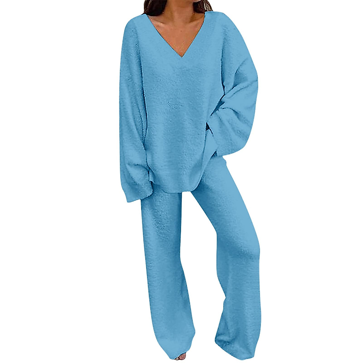 Aitaliwer Soft Sweatsuits For Women Set 2 Piece, Sweat Shirt And Pants Gym Training Wear Long Sleeve Pullover Sweatshirt Jogger Sweatsuit Blue,XX-Large