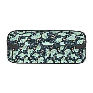 QHWLR Manatee Animals Calf print Pencil Case Large Capacity Pen Pouch for interlayer Adults Cosmetic Bag Supplies ﻿, Black