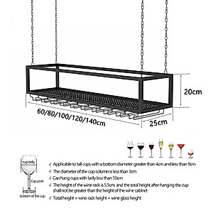 Ceiling Metal Iron Chain Wine Glass Rack, Hanging Wine Glass Holder, Adjustable Wine Rack with Glass Holder, Matte Black Stemware Rack