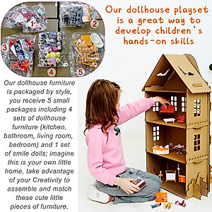 83 Pcs Doll House Furniture Package with 8 Winning Doll Family Set Wooden Bendable Figures and Fully Furnished Kitchen Living Room Bathroom Bedroom Dressable Doll House Furniture Pretend Play Toys