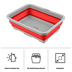 Collapsible Cleaning Caddy - Portable Multi-use Wash Basin, Dish Tub, or Ice Bucket with 7.27L Capacity for Camping and Tailgating by Wakeman (Red)