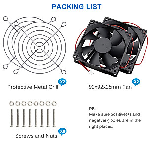 GDSTIME 2 Pack 92mm x 92mm x 25mm 12V Dual Ball Bearings DC Brushless Cooling Fan