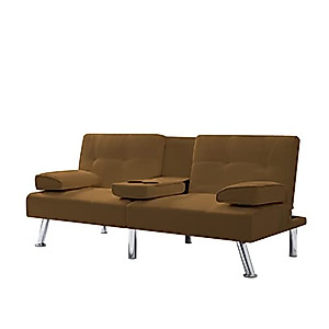 FULife Tufted Upholstered Futon Sofa Convertible Sleeper Couch Bed Daybed Loveseat,Folding Recliner with 2 Cup Holders,Removable Soft Pillow-Top Armrest,3 Angles for Living Room Small Place