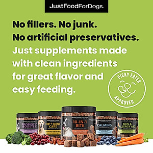 JustFoodForDogs Skin & Allergy Care Soft Chews Supplement for Dogs, Seasonal Allergies, Itchy Skin, Inflammation, Immune Support - 45 Count