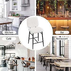 Yaheetech Bar Stools Set of 4 Boucle Stool Fabric Counter Height Bar Stools Upholstery Bar Chairs with Metal Legs for Pub Kitchen Dining Room Bar, White