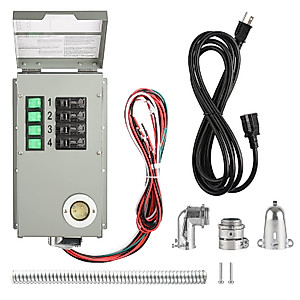 Nature’s Generator Power Transfer Switch Kit 4 Circuits, 15Amps, Indoor Manual Switch, 10 Foot 3 x 14 AWG Power Cord for Generator to Connect Inhouse Breaker Panel