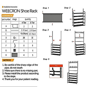 WEECRON Entryway Shoe Rack 4 Tier Shoe Shelf Storage Organizer with Hooks for Bedroom Closet, Black