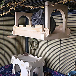 YKD Chinchilla Wood Suspension Bridge, Hanging Large Small Animal Wooden Bridge Platform, Small Animals Habitat Toy for Chinchillas Sugar Gliders Rats Squirrel