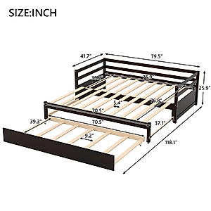 Bellemave Twin Daybed with Trundle, Espresso, Wood Extendable Day Bed Frame, Modern Furniture for Girls Boys Teens