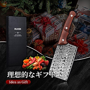 Huusk Meat Cleaver Knife Japanese Butcher Knife for Meat Cutting Vegetable Cleavers with Ergonomic Handle Chopping Knives for Kitchen Hand Forged Meat Knife Kitchen Chef Knives for Home Outdoor BBQ