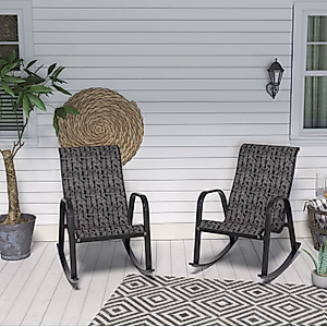 Grand patio Outdoor Rocking Chair Mesh Sling Rocking Chair Seating Outside for Front Porch Garden Patio Backyard (Black&Grey Plaid, 2 Piece)