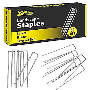 HongWay 50 Pack Landscape Staples 6 Inch 11 Gauge Stakes, Galvanized Garden Staple U-Shaped Pins and Landscaping Staples for Sod Anchoring Landscape Fabric Irrigation Tubing
