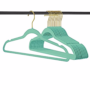 ManGotree Velvet Hangers, Coat&Suite Hangers, No-Slip Hangers, Ultra-Slim Space Saving Hangers, Sturdy&Durable Clothes Hangers, 360 Swivel Golden-Plated Hook, 36 Pack (Teal)