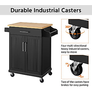 Topeakmart Kitchen Island On Wheels with Storage Cabinet and Drawer, Kitchen Trolley Cart with Spice Rack and Towel Bar for Dining Room, 26x18x36 Inches, Black