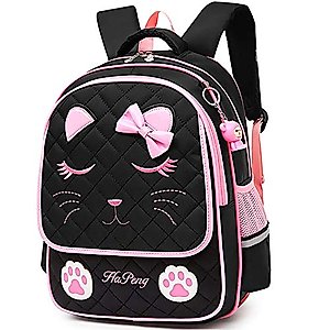Junlion Girl's Backpack Bow-knot School Bag Cat Face Backpacks for Girls Preschool Black