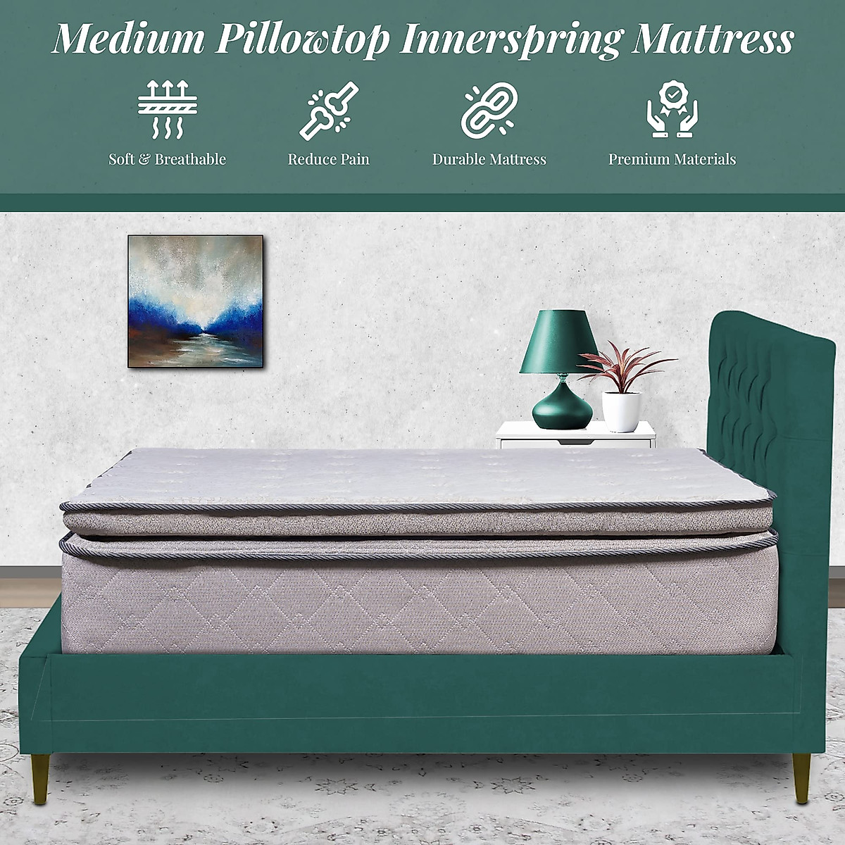 Nutan 13" Foam Encased Pillow Top Soft Mattress, Comfortable Mattresses Provide Complete Body Support and Maintain Correct Sleeping Posture, Grey, Twin XL