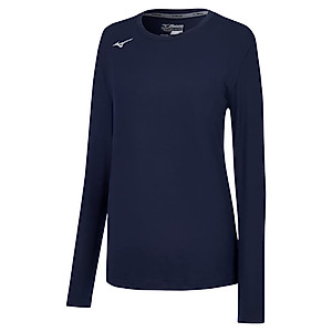 Mizuno womens Long Sleeve Attack Tee Shirt, Navy, X-Small