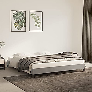 vidaXL Bed Frame Home Indoor Bed Accessory Bedroom Upholstered Wooden Double Bed Base Frame Furniture Light Gray 76"x79.9" King Velvet