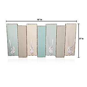 Tumbler Home Beachy Wood Wall Rack-4 Double Metal Hooks-Distressed Beach Decor Finish 16 inch x 8 inch