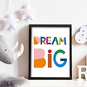 HPNIUB Framed Watercolor Words Inspirational Quote Art Print Set of 3 (8”X10”)-Ready to Hang-Motivational Typography Canvas Painting，Believe in Yourself- Dream Big- Be Kind Print for Classroom Decor