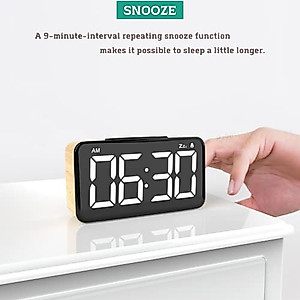 Searon Digital Alarm Clock with LED Display, Brightness Adjustment, Battery Backup, Snooze, 12/24Hr for Heavy Sleepers Kid Senior Teen Boy Girl Kitchen - 5.5 x 3 x 1.6 Inches. (Wood Grain Color)