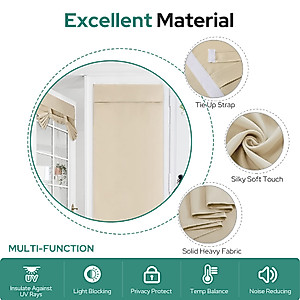 HOMEIDEAS Beige Privacy Blackout French Door Curtains, 26 X 68 Inch Room Darkening Blinds for Glass Door, Thermal Insulated Tie Up Shades Window Curtains for Bedroom, 1 Panel