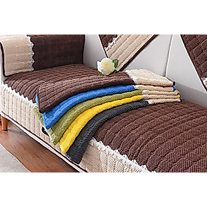 vctops Soft Corduroy Sofa Couch Cover, Plaid Sectional Couch Covers, Non-Slip Sofa Slipcover for Dogs Cats Kids(Brown,36"x82")