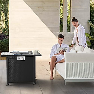 Cecarol 32 in Outdoor Propane Gas Fire Pit Table Electronic Pulse Ignition with Glass Wind Guard, Glass Rock, Waterproof Cover, 50,000 BTU CSA Certification for Outside Garden Patio Party (Black)