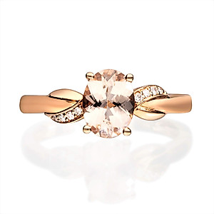 Gin & Grace 10K Rose Gold Genuine Morganite Ring with Diamonds| Ethically, authentically & organically sourced (Oval-Cut) Shaped Morganite Hand-Crafted Jewelry for her | Morganite Ring for Women