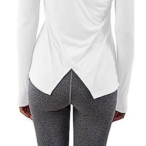 Bestisun Womens Long Sleeve Yoga Tops Workout Shirts Yoga Clothes Tunic Workout Tops with Thumb Hole White M