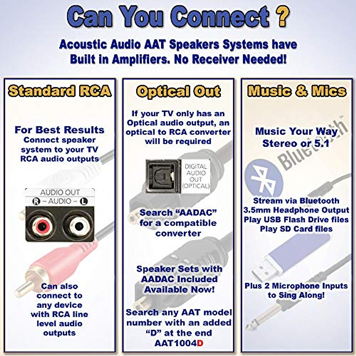 Acoustic Audio AAT1003 Bluetooth Tower 5.1 Home Theater Speaker System with 8" Powered Subwoofer