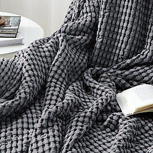 Bedsure Cooling Cotton Waffle King Size Blanket - Lightweight Breathable Blanket of Rayon Derived from Bamboo for Hot Sleepers, Luxury Throws for Bed, Couch and Sofa, Dark Grey, 104x90 Inches