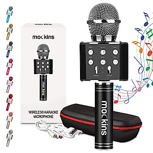 Mockins 2 Pack Black Bluetooth Karaoke Microphone for Kids with Bluetooth Speaker | Wireless Microphone Karaoke Compatible w/Android & iOS | Bluetooth Microphone Wireless | Karaoke Mic