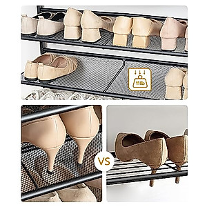 HOOBRO Shoe Rack, 5-Tier Shoe Storage with Adjustable Mesh Shelves, 16-20 Pairs of Shoes, Stable and Durable, Spacious Top, Freestanding, Metal, Industrial, for Entryway, Closet, Rustic Brown BF12XJ01