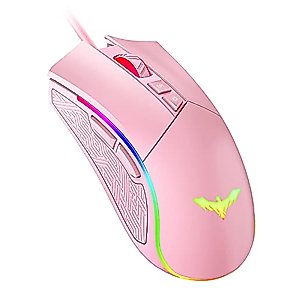 Havit RGB Gaming Mouse Wired Programmable Ergonomic USB Mice 4800 Dots Per Inch 7 Buttons & 7 Color Backlit for Laptop PC Gamer Computer Desktop (Pink) (Renewed)
