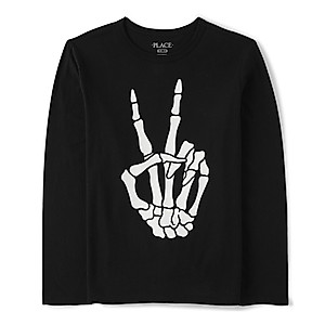 The Children's Place Unisex-Baby Long Sleeve Halloween Graphic T-shirt Skeleton Peace Medium
