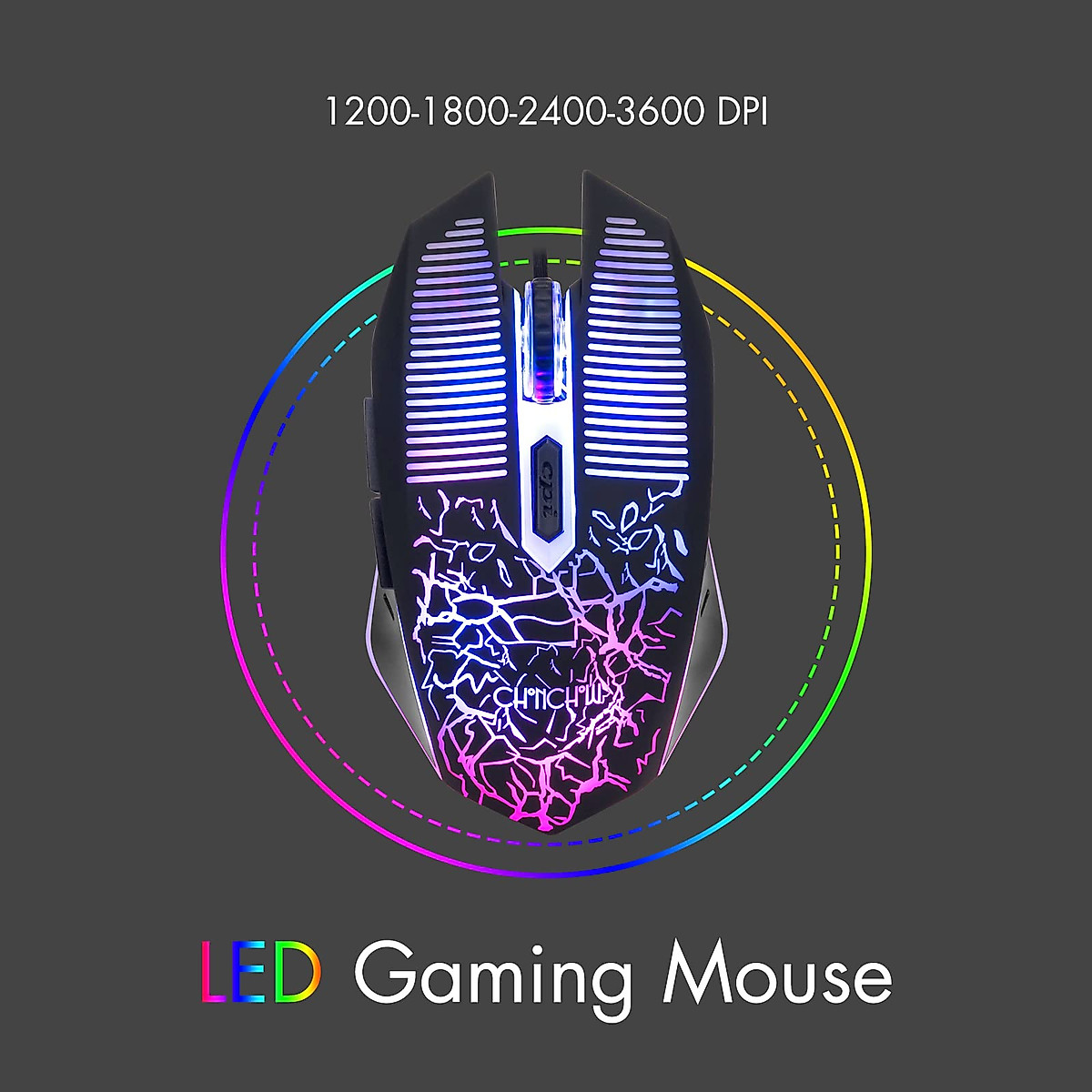 CHONCHOW Gaming Keyboard and Mouse Led USB Wired with Light Up Key 3600DPI 2 Side Button Mouse Keyboard Rainbow Backlit Mechanical Feeling Compatible with PC Mac Xbox Ps4 Ps5 with Mousepad