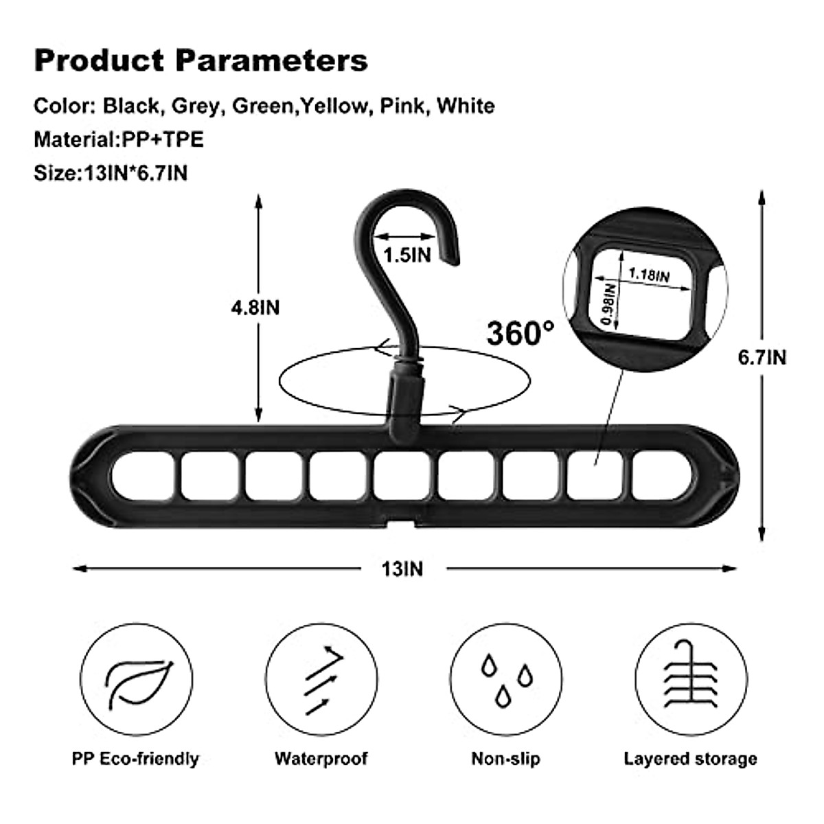 HEYHOUSE Closet Organizers and Storage,College Dorm Room Essentials,Pack of 6 Multifunctional Closet Organizer Magic Space Saving Hangers with 9 Holes Closet Storage Organization for Wardrobe Closet