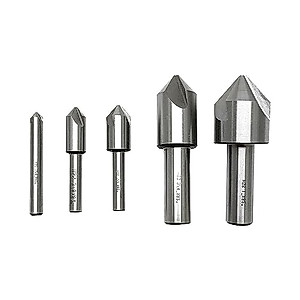 5 PC 3 Flute HSS Countersink 1/4", 3/8", 1/2", 3/4" & 1" Set