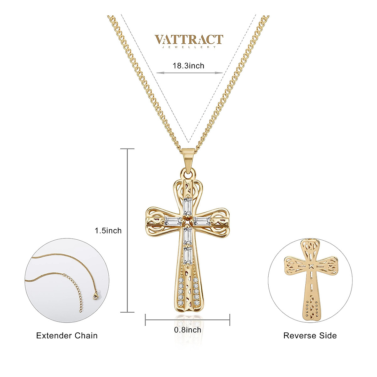 VAttract Cross Necklace for Women 18K Gold Plated Cross Pendant Choker Necklace