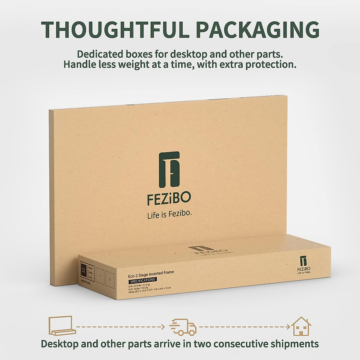 FEZIBO Mid Century Modern Standing Desk with 3 Drawers, 55 x 26 Inches Whole-Piece Sit Stand Up Desk for Home Office, White Top with White Frame (2 Packages)